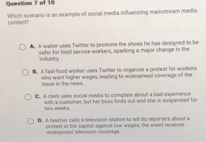 Solved: Which scenario is an example of social media influencing ...