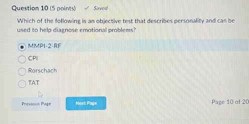 Solved: Saved Which of the following is an objective test that ...