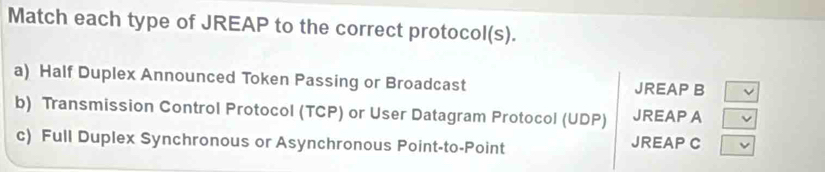 Solved: Match each type of JREAP to the correct protocol(s). a) Half ...