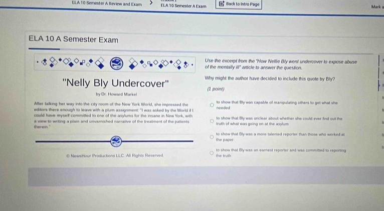 Solved: ELA 10 Semester A Review and Exam ELA 10 Semester A Exam Back ...