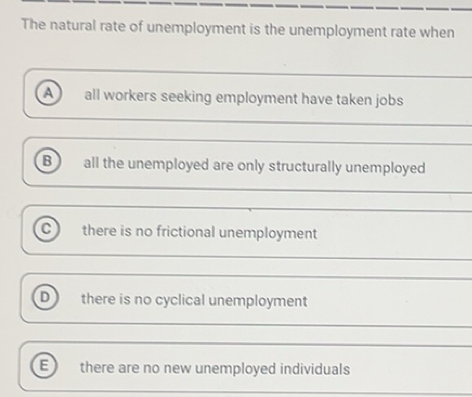 Solved: The natural rate of unemployment is the unemployment rate when ...