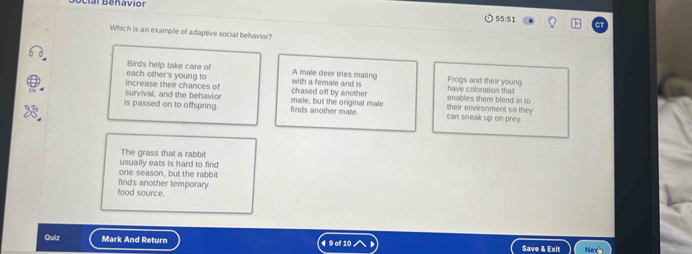 Solved: Séciar Béhavior 55:51 CT Which is an example of adaptive social ...