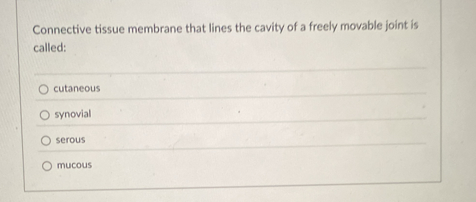 Solved: Connective tissue membrane that lines the cavity of a freely ...