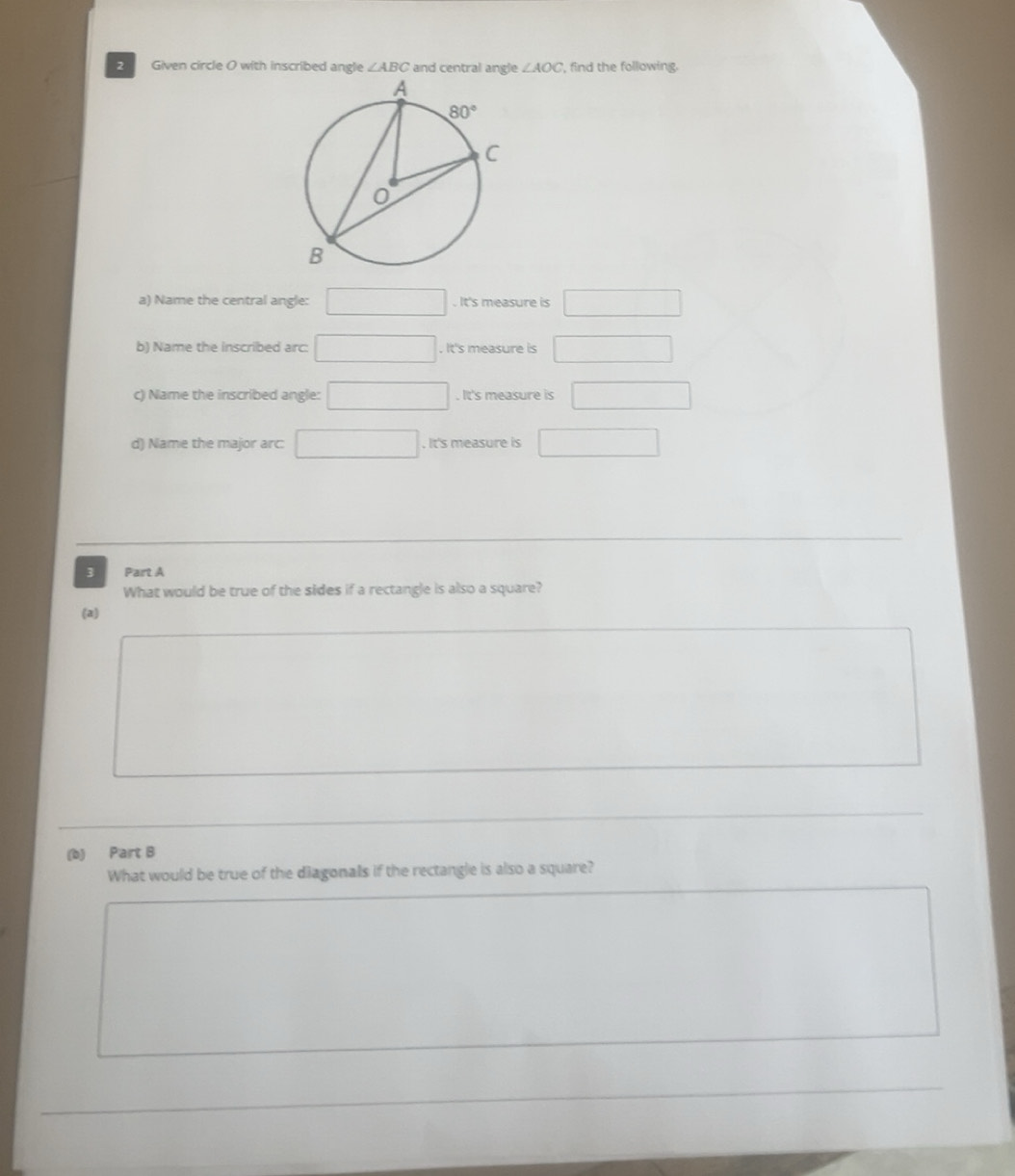 Solved: Given circle O with inscribed angle ∠ ABC and central angle ∠ ...