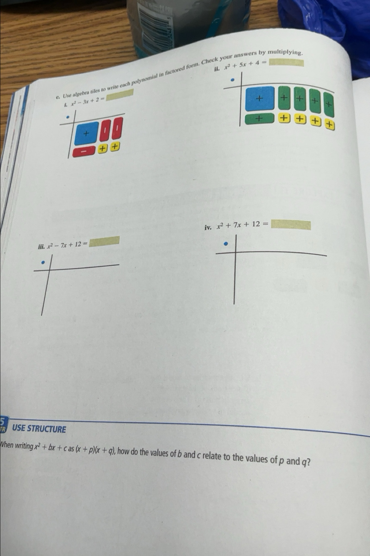Gelöst:x^2+5x+4= e. Use algebra tiles to write each polynomial in ...