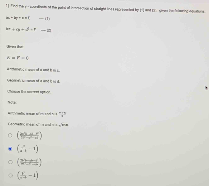 Solved: Find the y - coordinate of the point of intersection of ...