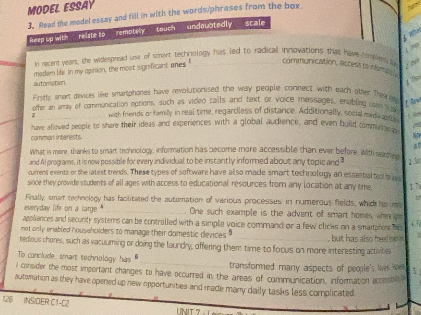 Gelöst:MODEL ESSAY 3. Read the model essay and fill in with the words ...