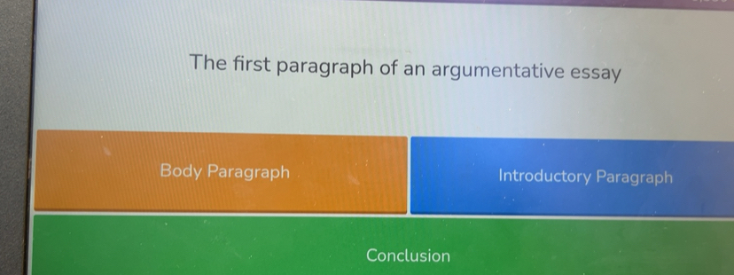 Solved: The first paragraph of an argumentative essay Body Paragraph ...