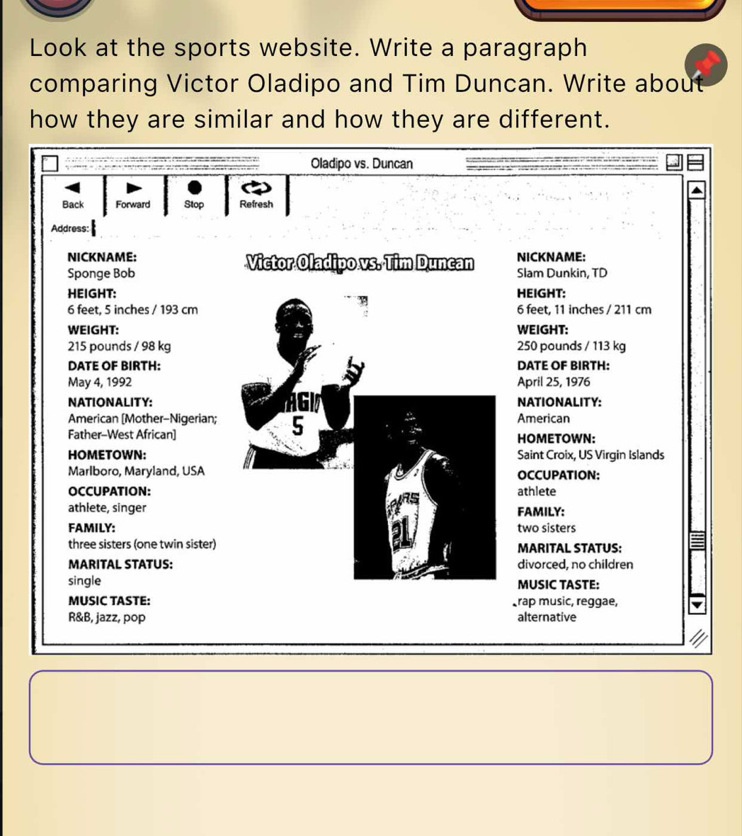 Giải quyết:Look at the sports website. Write a paragraph comparing ...
