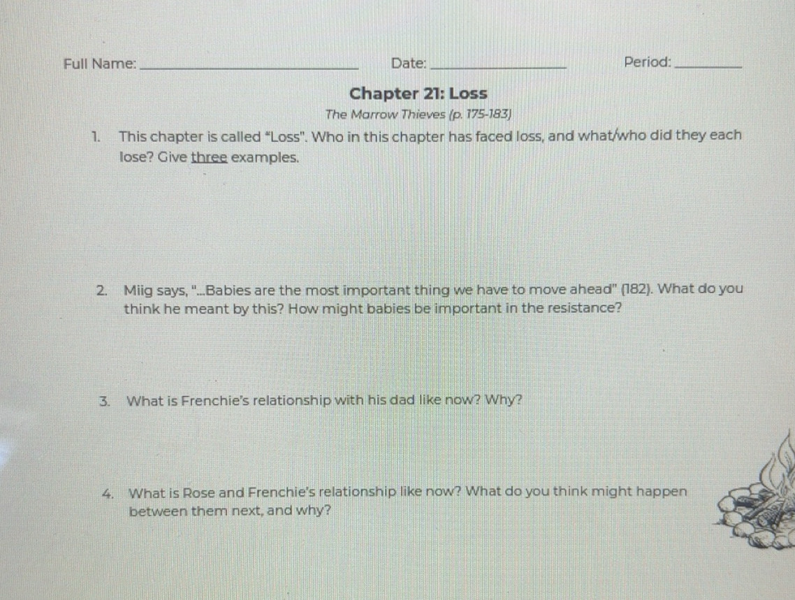 Solved: Full Name: _Date:_ Period:_ Chapter 21: Loss The Marrow Thieves ...