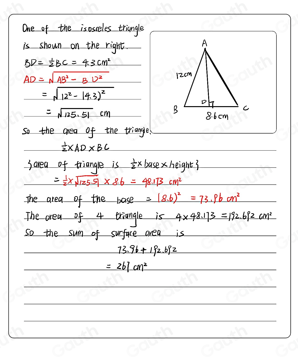 Solved: The triangular faces of the square-based pyramid below are all identical isosceles ...