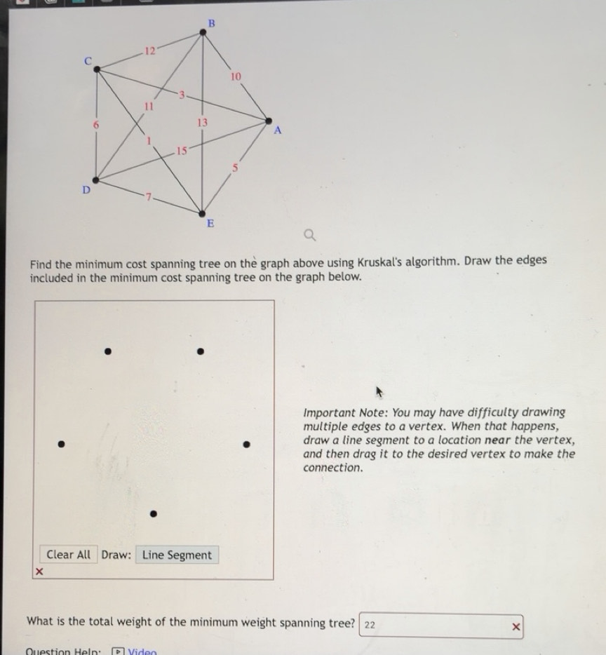 Solved: Find the minimum cost spanning tree on the graph above using ...