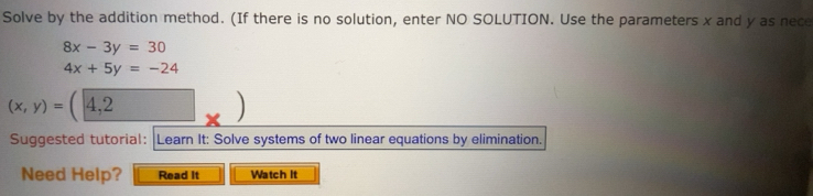 Solved: Solve by the addition method. (If there is no solution, enter ...