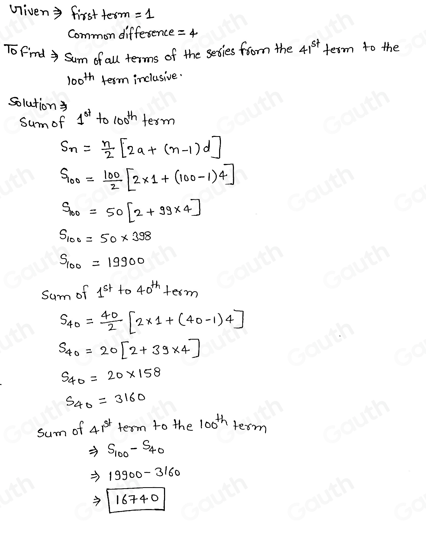 Solved: An arithmetic series has first term 1 and common difference 4 ...