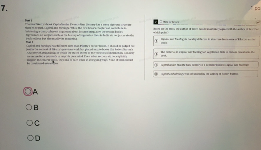 تم الحل:po Text 1 Mark for Review 7 Thomas Piketty's book Capital in ...