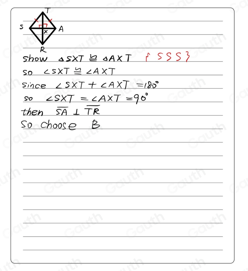 Solved: STAR is a rhombus. The two diagonals intersect at X. How will ...