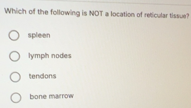 Solved: Which of the following is NOT a location of reticular tissue ...