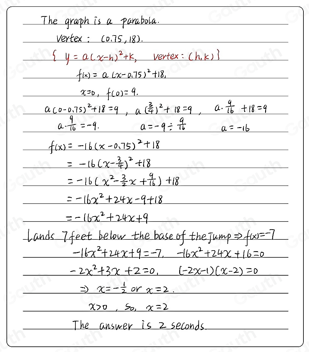 Solved: MODELING REAL LIFE The parabola models the height y (in feet ...