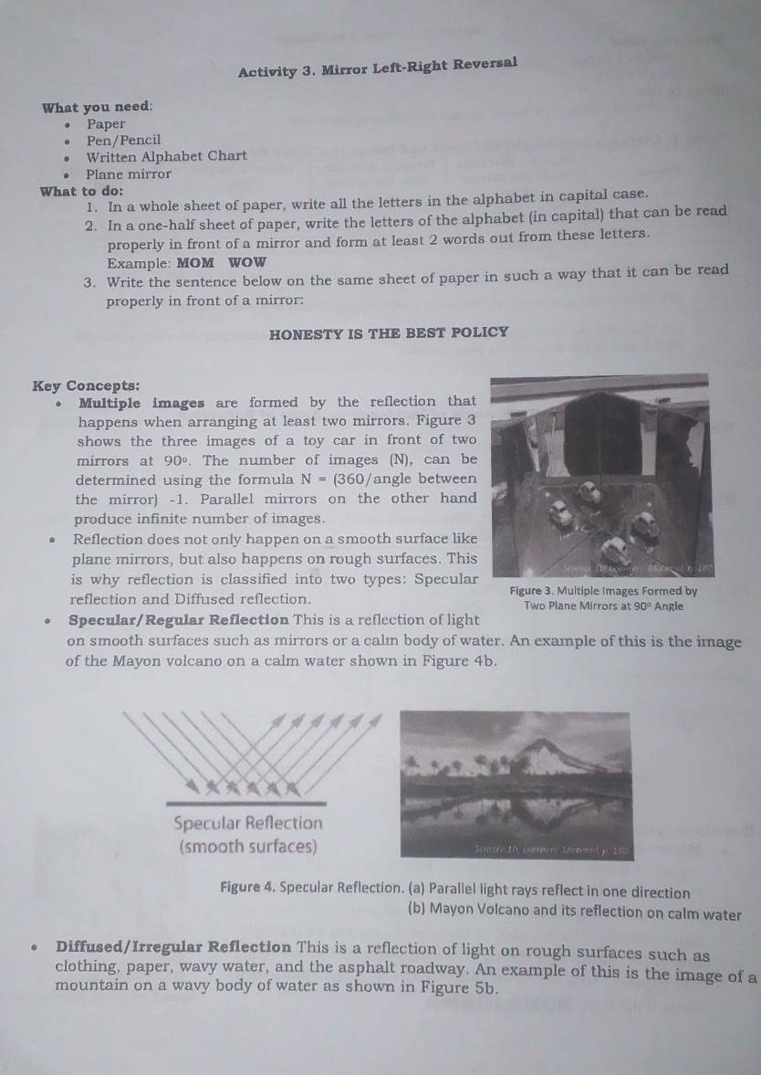 Solved: Activity 3. Mirror Left-Right Reversal What you need: Paper Pen ...