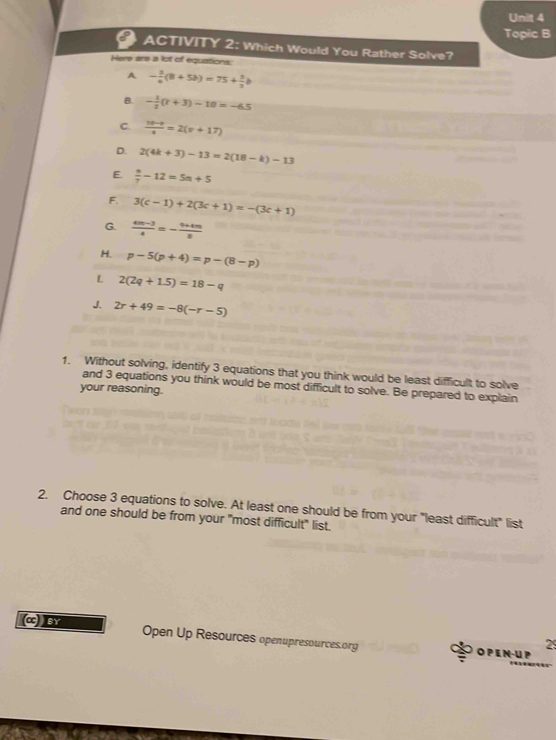 Solved: Topic B ACTIVITY 2: Which Would You Rather Solve? Here are a ...