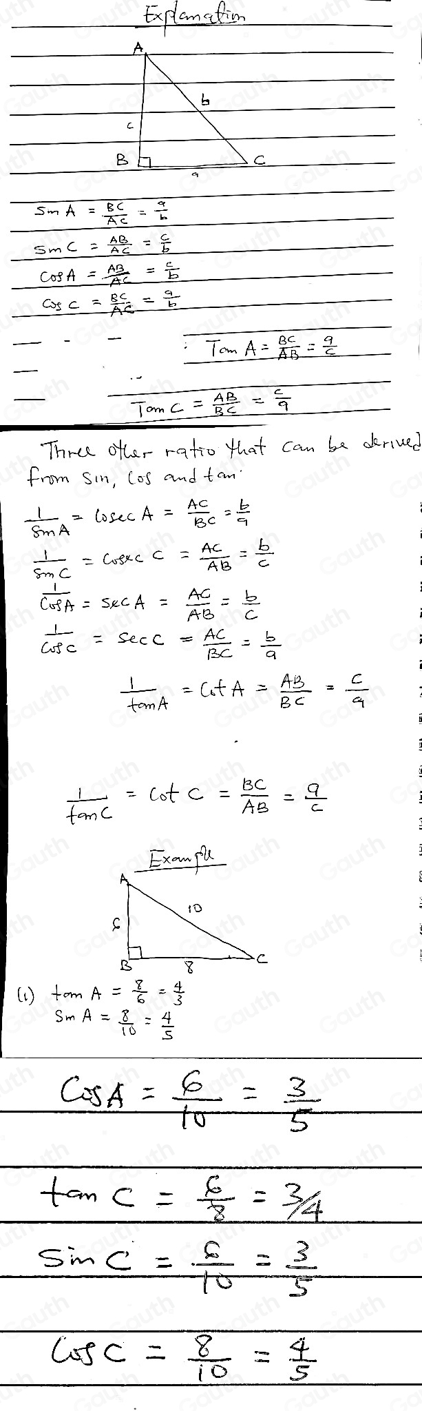 Solved: Draw triangle ABC with a right angle at B, define sin A sin C. CosA. CosC. tan A Tanc ...