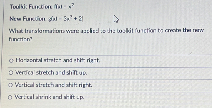 Solved: Toolkit Function: f(x)=x^2 New Function: g(x)=3x^2+2| What ...