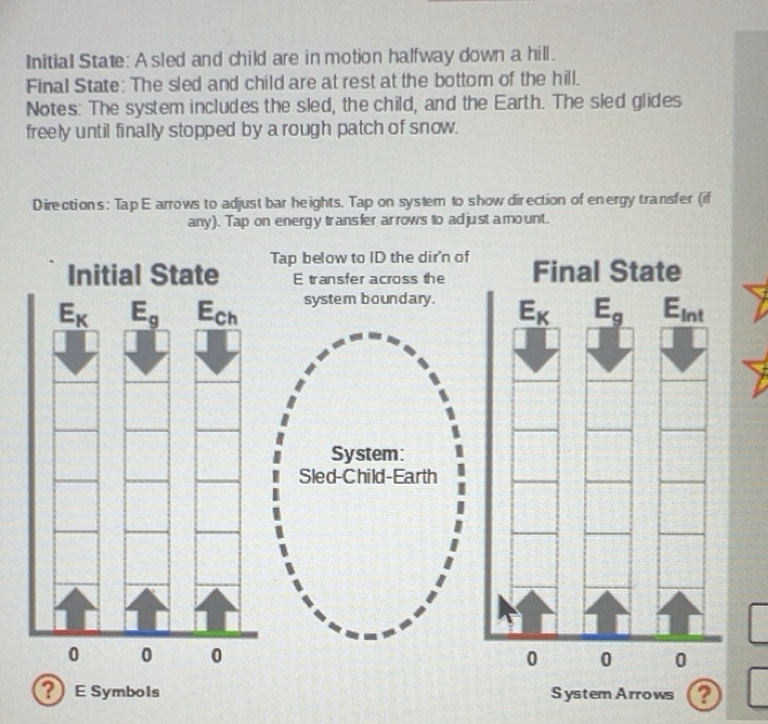 Solved: Initial State: A sled and child are in motion halfway down a ...