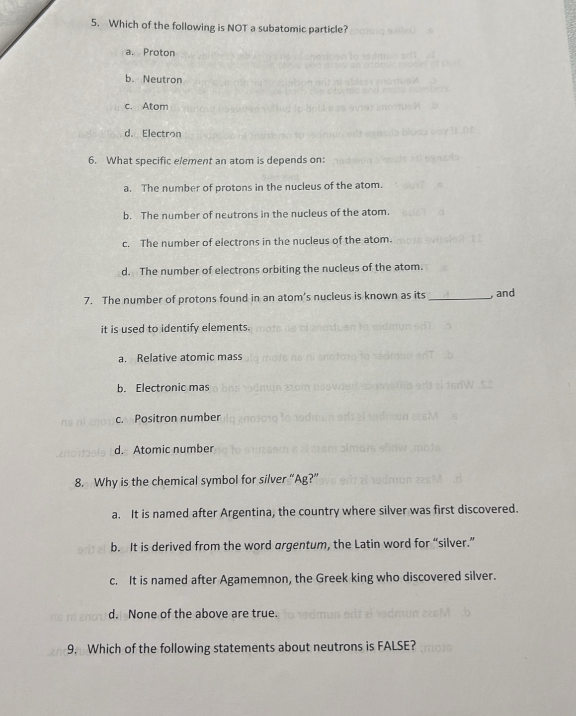 Solved: Which of the following is NOT a subatomic particle? a. Proton b ...
