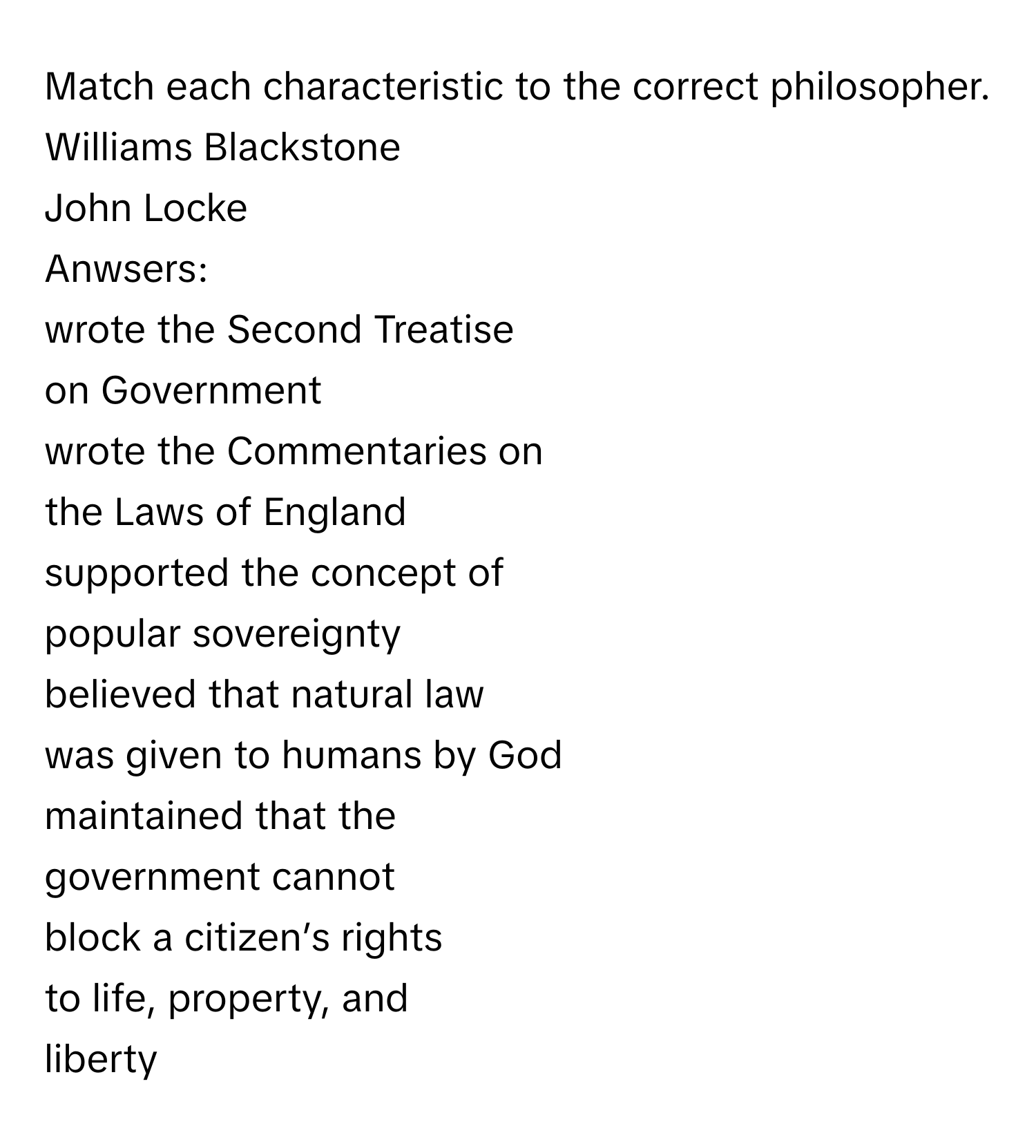 Solved: Match each characteristic to the correct philosopher. Williams ...