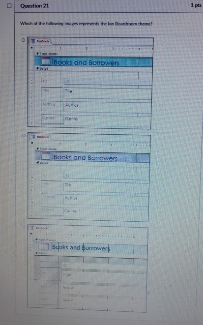 Solved: Which of the following images represents the Ion Boardroom ...