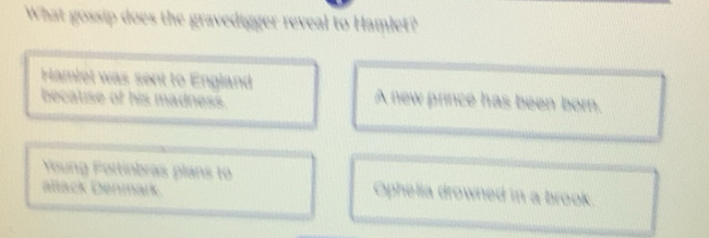 Solved: What gossip does the gravedigger reveal to Hamlet? Hamiet was ...