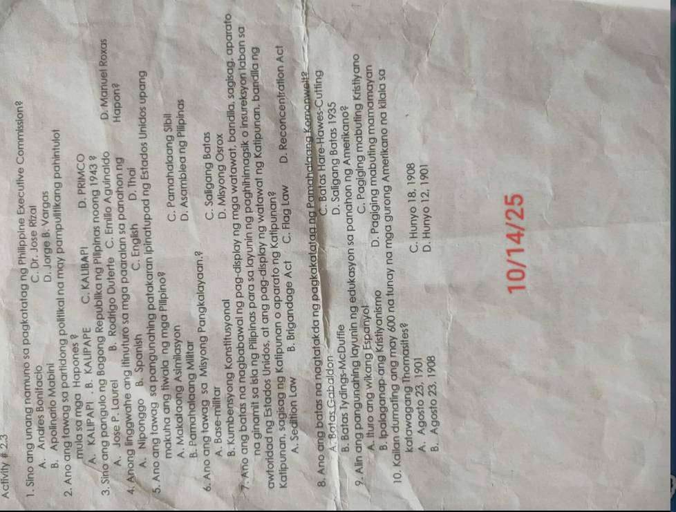 Solved: Activity # 2.3 1. Sino ang unang namuno sa pagkatatag ng ...