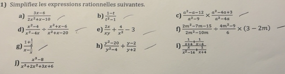 Solved: Simplifiez les expressions rationnelles suivantes. a) (3x-6)/2x ...