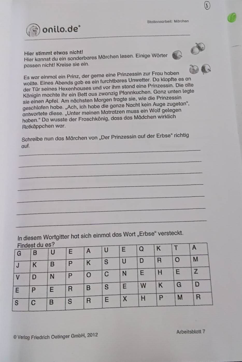 Gelöst:Statlonsarbeit: Märchen onilo.de* Hier stimmt etwas nicht! Hier ...