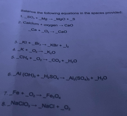 Solved: Balance the following equations in the spaces provided: 1、_ SO ...