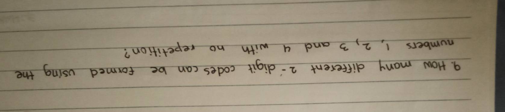 Solved: How many different 2 - digit codes can be formed using the numbers 1, 2, 3 and 4 with no ...