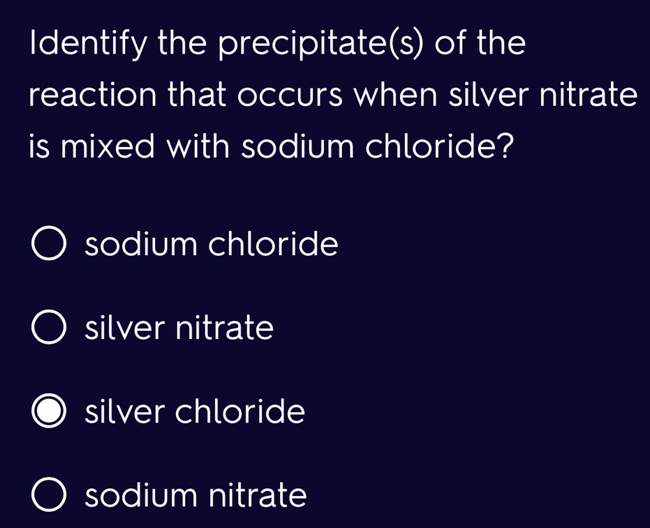 Solved: Identify the precipitate(s) of the reaction that occurs when ...