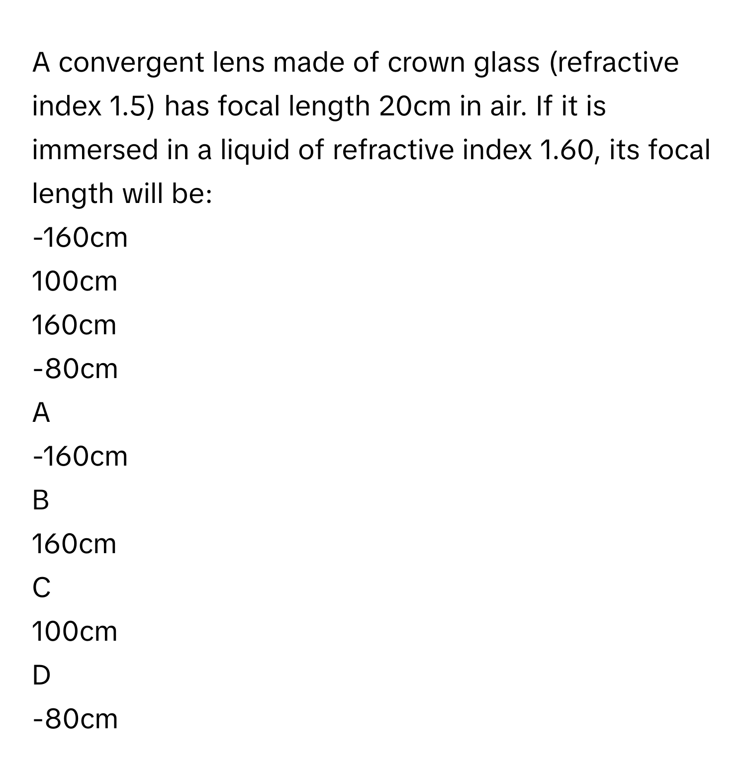 Solved: A convergent lens made of crown glass (refractive index 1.5 ...