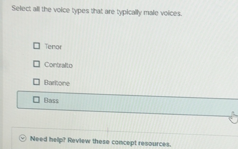 Solved: Select all the voice types that are typically male voices ...