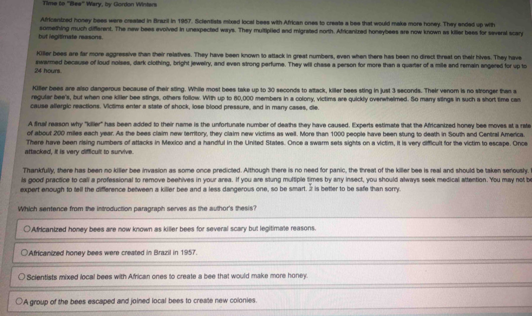 Solved: Time to "Bee" Wary, by Gordon Winters Afrfcanized honey bees ...