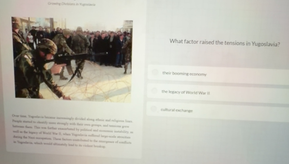 Gelöst:Growing Divisions in Yugoslavia What factor raised the tensions ...