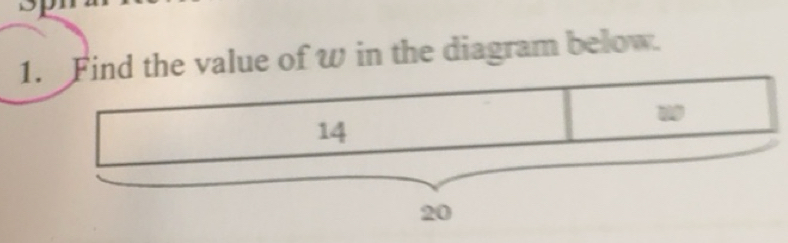 Solved: Find the value of w in the diagram below. 14 20 [Math]