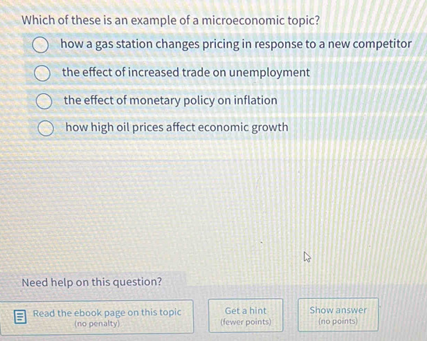 Solved: Which of these is an example of a microeconomic topic? how a ...