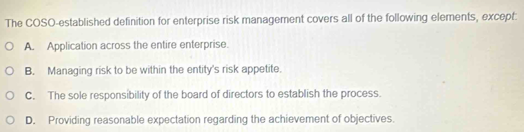 Solved: The COSO-established definition for enterprise risk management ...