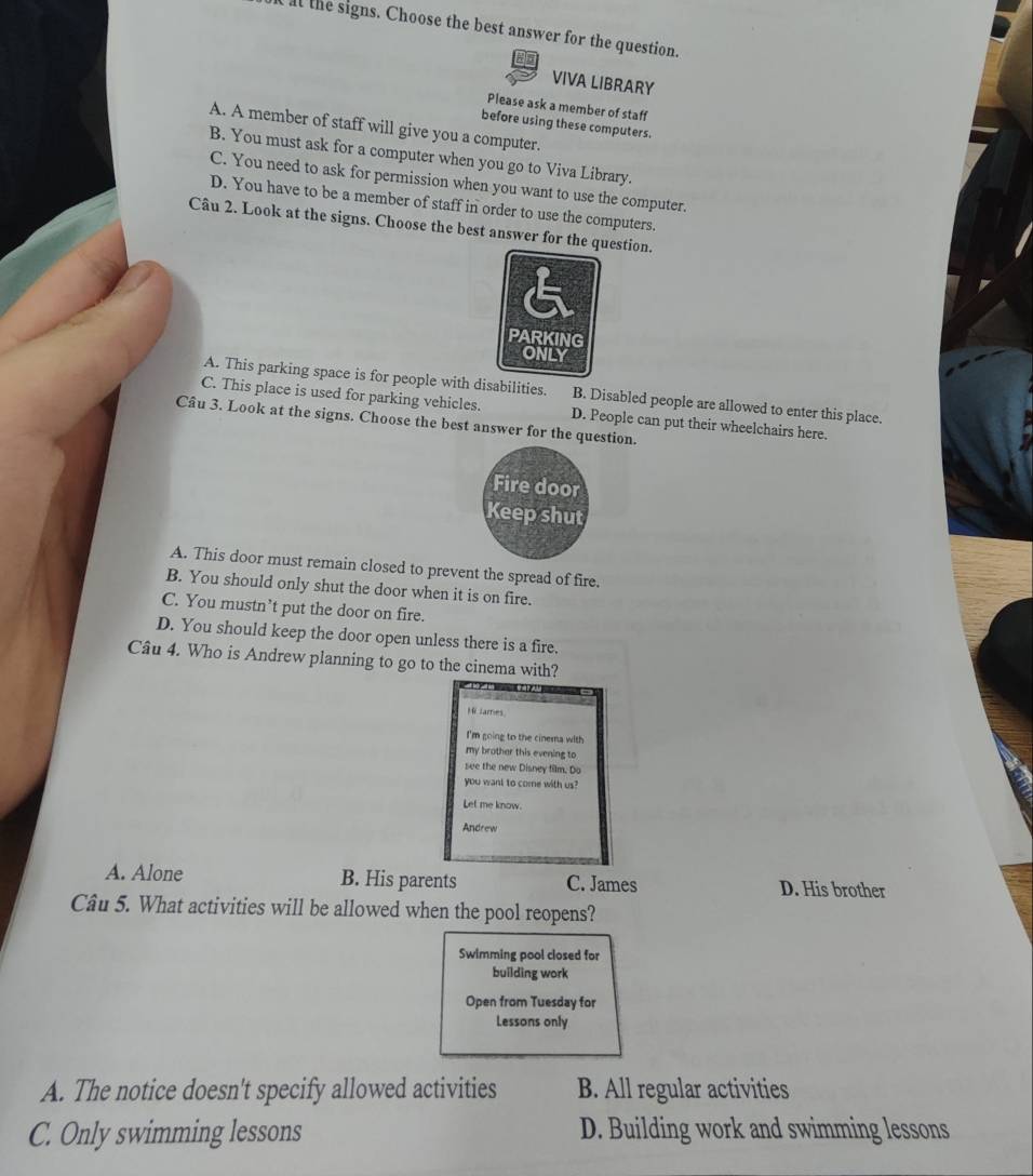 Giải quyết:the signs. Choose the best answer for the question. VIVA ...