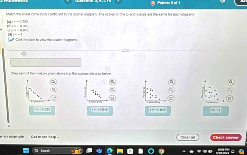 Solved: Match the linear correlation coefficient to the scatter diagram ...