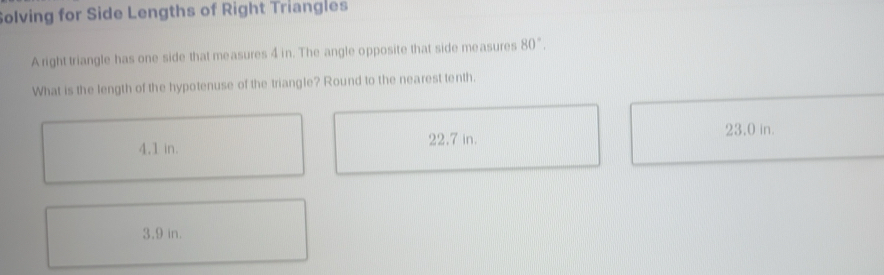 Solved: Solving for Side Lengths of Right Triangles A right triangle ...
