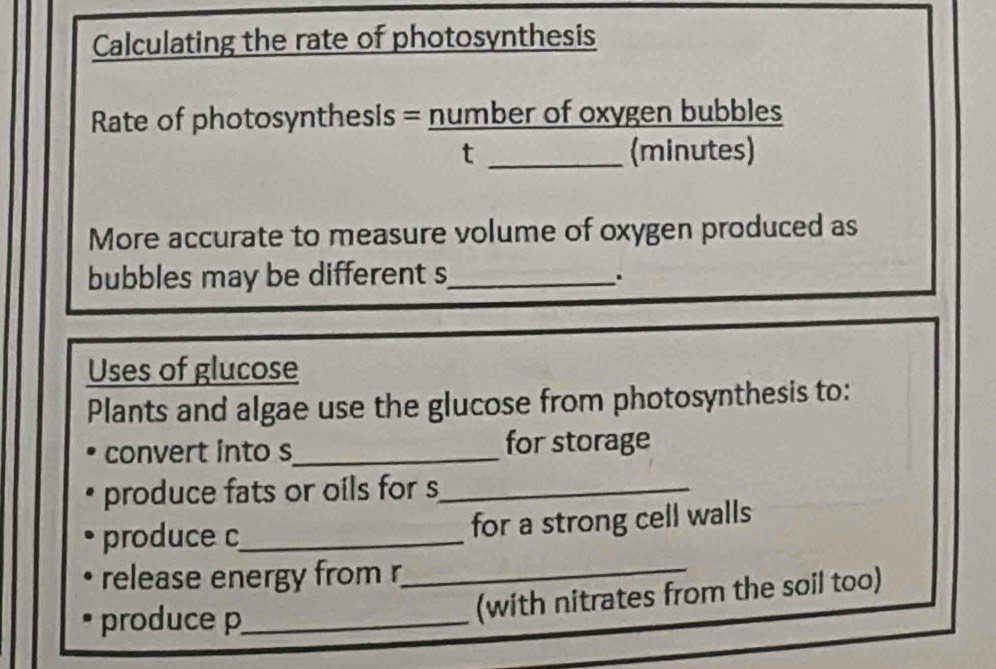 Solved: Calculating the rate of photosynthesis Rate of photosynthesis ...