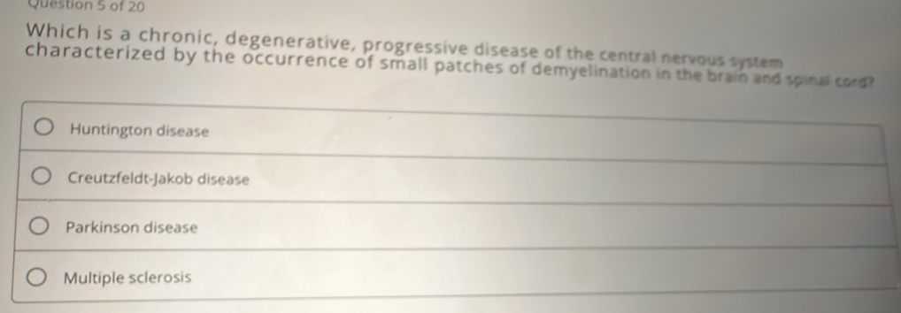 Solved: Which is a chronic, degenerative, progressive disease of the ...