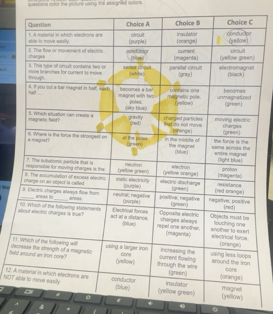 Solved: questions color the picture using the assigned colors. a Co ...